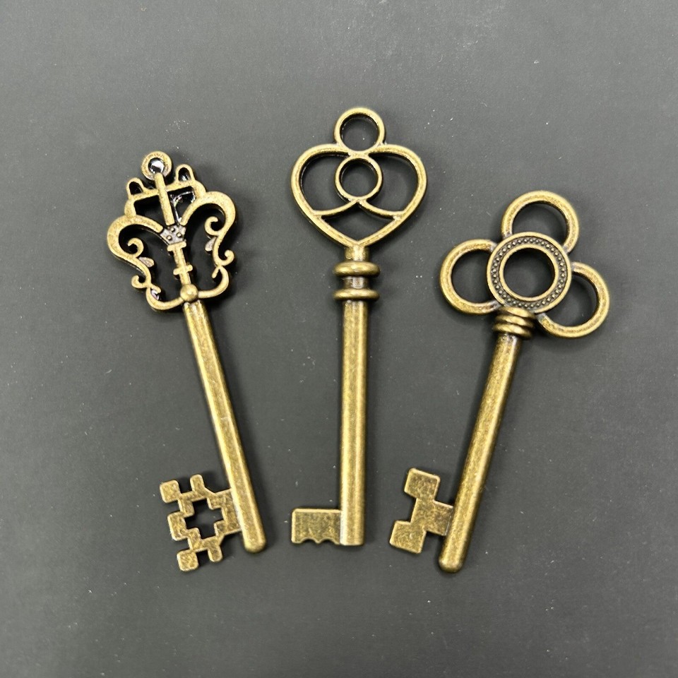 3 Decorative Skeleton Keys VTG Style Brass Look Steampunk Jewelry ...