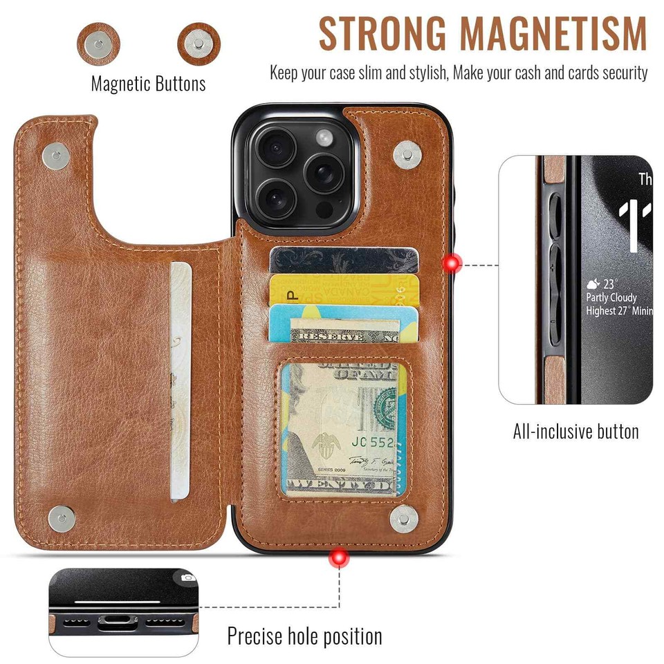 Wallet Case for iPhone 16 15 14 13 12 11 Pro Max SE 2022 8 7 Card Slots ...