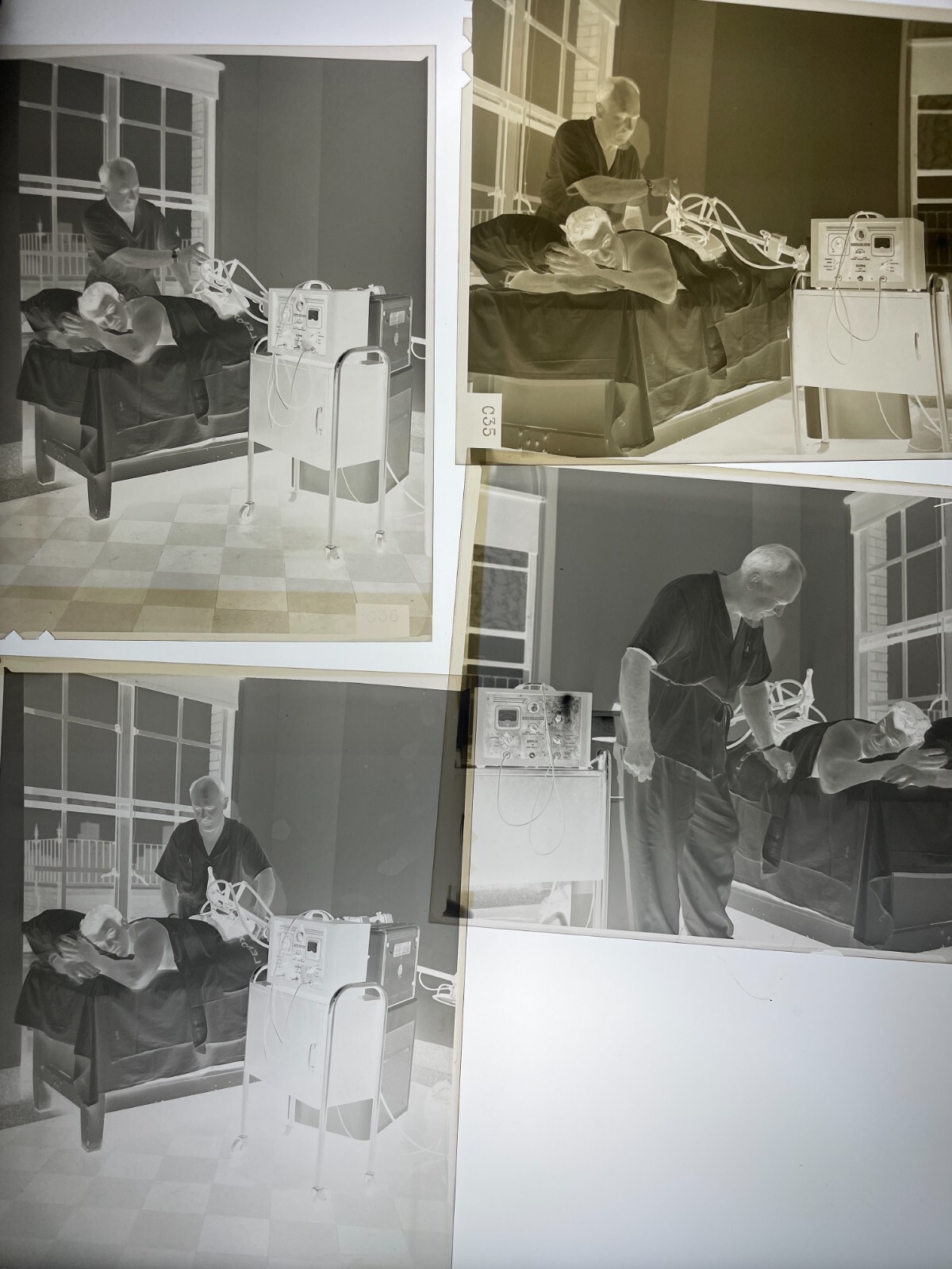 KFM2-160 BILL SKOWRON IN LENOX HILL HOSPITAL ; LOT (4) 4X5" ORIG. B&W ...