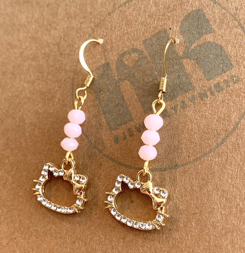 Hello Kitty Dangle Earrings Pink Glass Beads Kawaii Anime Character ...