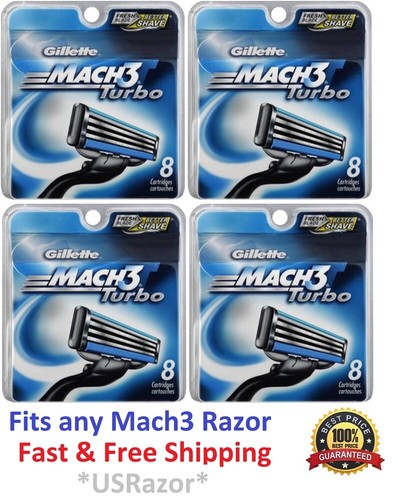 *32 Gillette Mach3 Turbo Razor blades Refills Shaver Cartridges 8*2 fit ...