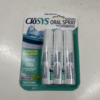3pk CloSYS Oral Breath Spray Mint pH Balanced for Bad Breath 0.31oz 06/ ...