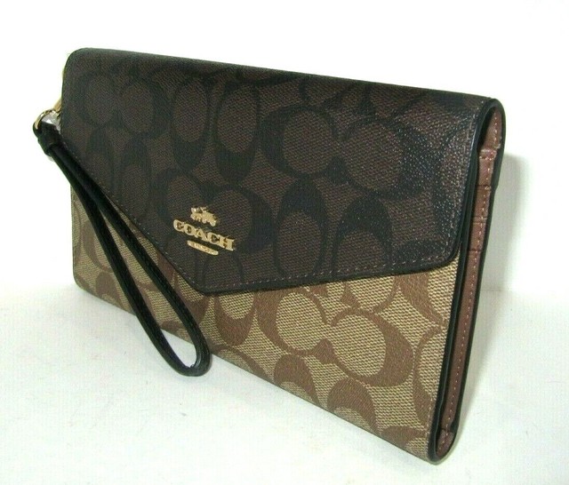 Coach C7615 Signature Brown & Black Color Block Travel Envelope Wallet ...