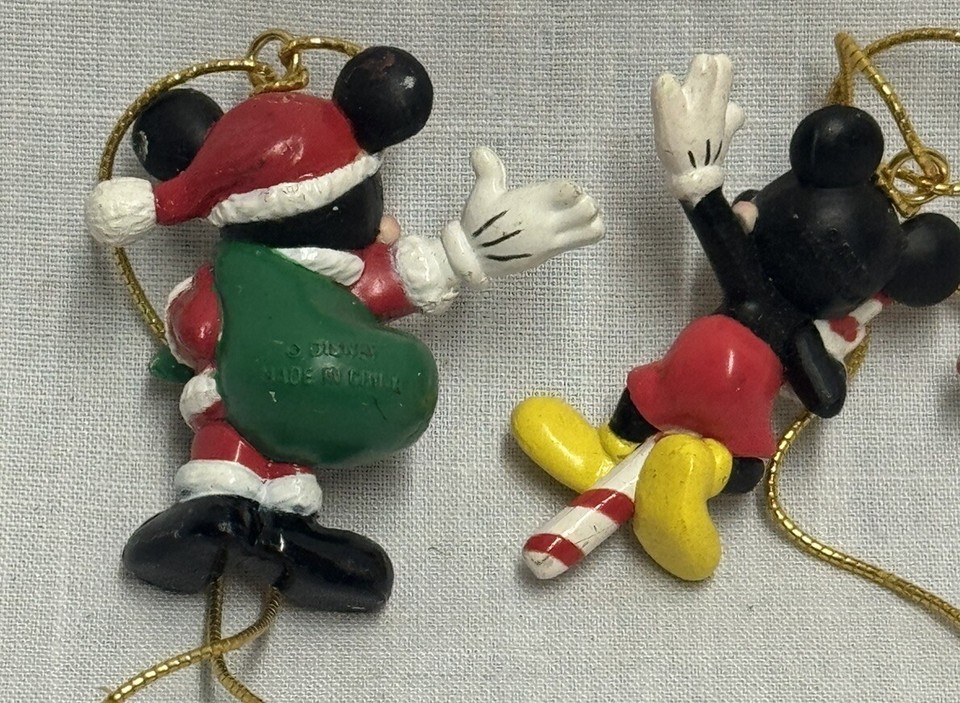 2 VNTG DISNEY MICKEY Mini Christmas Ornaments Hugging Candy Cane, Santa ...