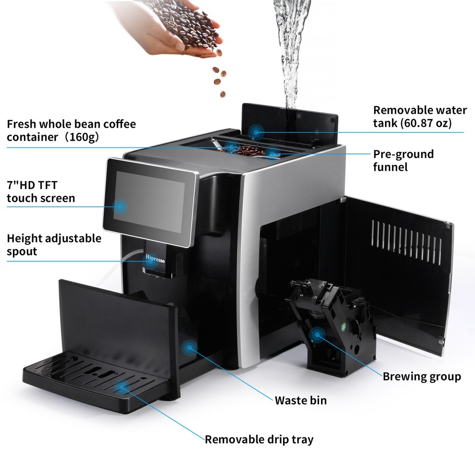 Hipresso Super-automatic Espresso Coffee Machine -Large 7 Inches HD TFT ...