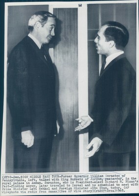 1968 Photo Governor William Scranton PA Political King Hussein Jordan ...