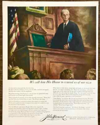 1952 John Hancock Insurance PRINT AD His Honor The Judge | eBay