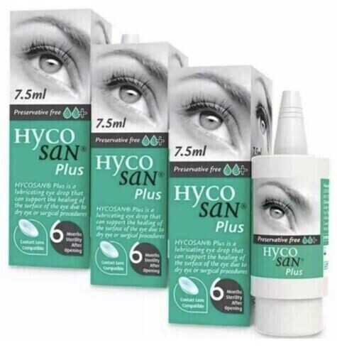 3x Hycosan plus Eye Drops dual Lipid Deficient & Allergy Related Dry ...