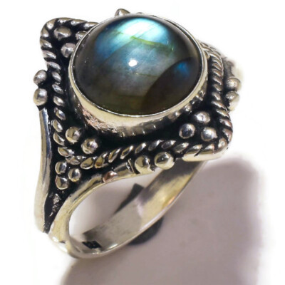 Fire Labradorite Round Gemstone Handmade Rope Bezel Oxidized Turkish ...