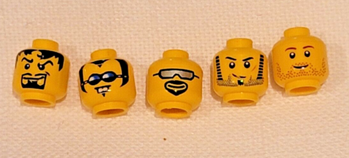 Lego minifigure heads male yellow (5) hair, mustache, goatee, sideburns ...