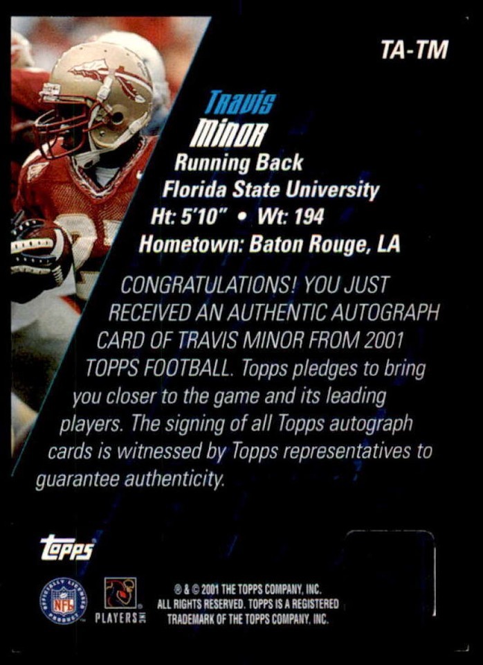 Travis Minor 5 Rookie Card 2001 Topps Autographs #TATM | eBay