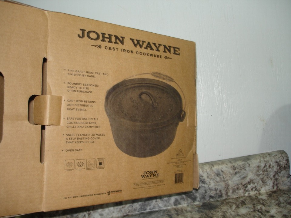 JOHN WAYNE Cast Iron Cookware Seasoned 4Qt Dutch Oven Rare! New In Box ...