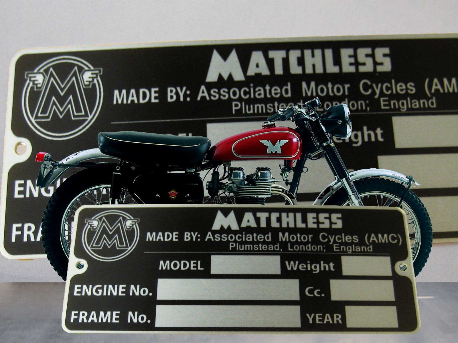 MATCHLESS - AMC DATA PLATE FRAME EMBLEM Head-Tube ID Tag blanck | eBay