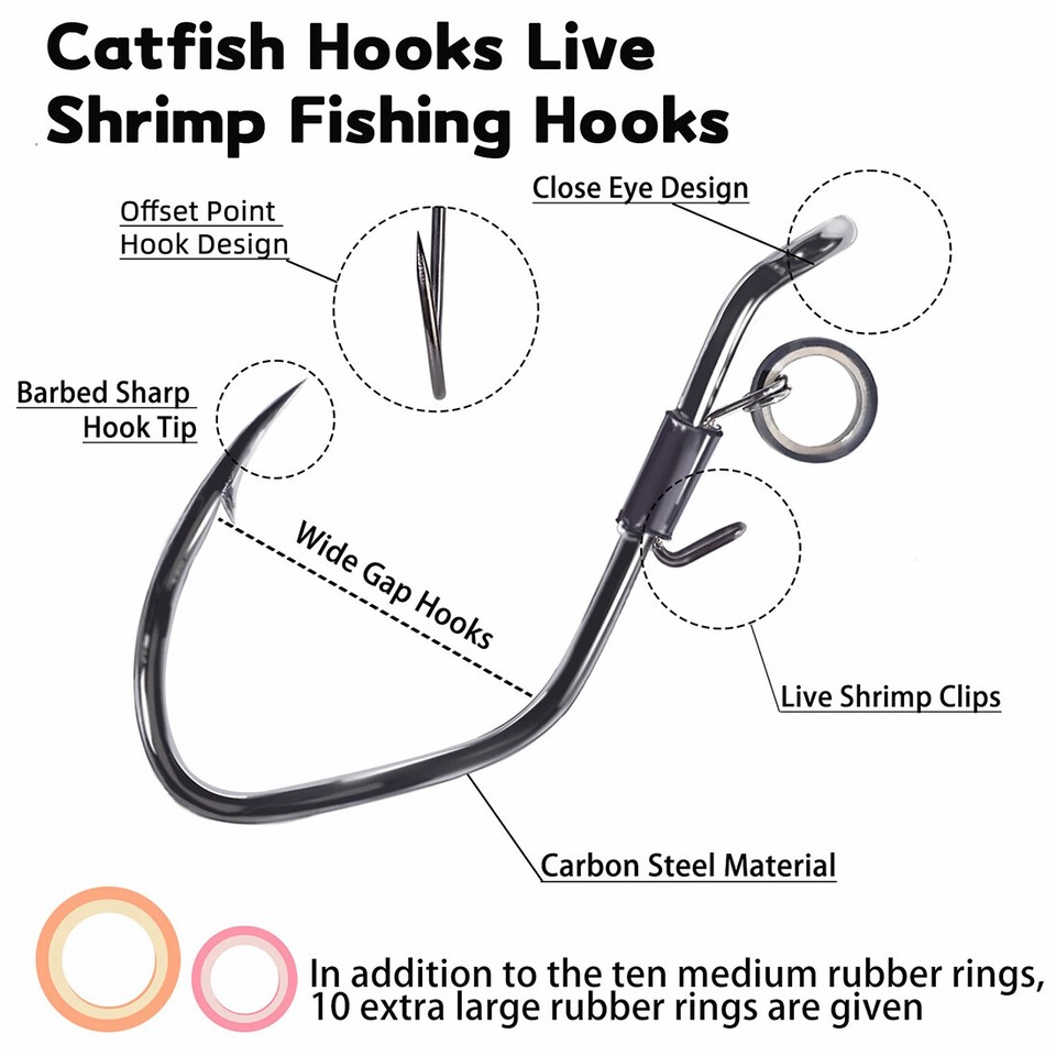 15Pcs Live Shrimp Hooks Set Catfish Fishing Hook Shrimp Holder Hook ...