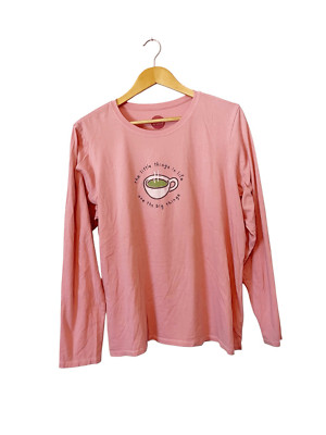 Life Is Good Pink Crewneck Cotton Graphic Long Sleeve T-Shirt Women’s ...