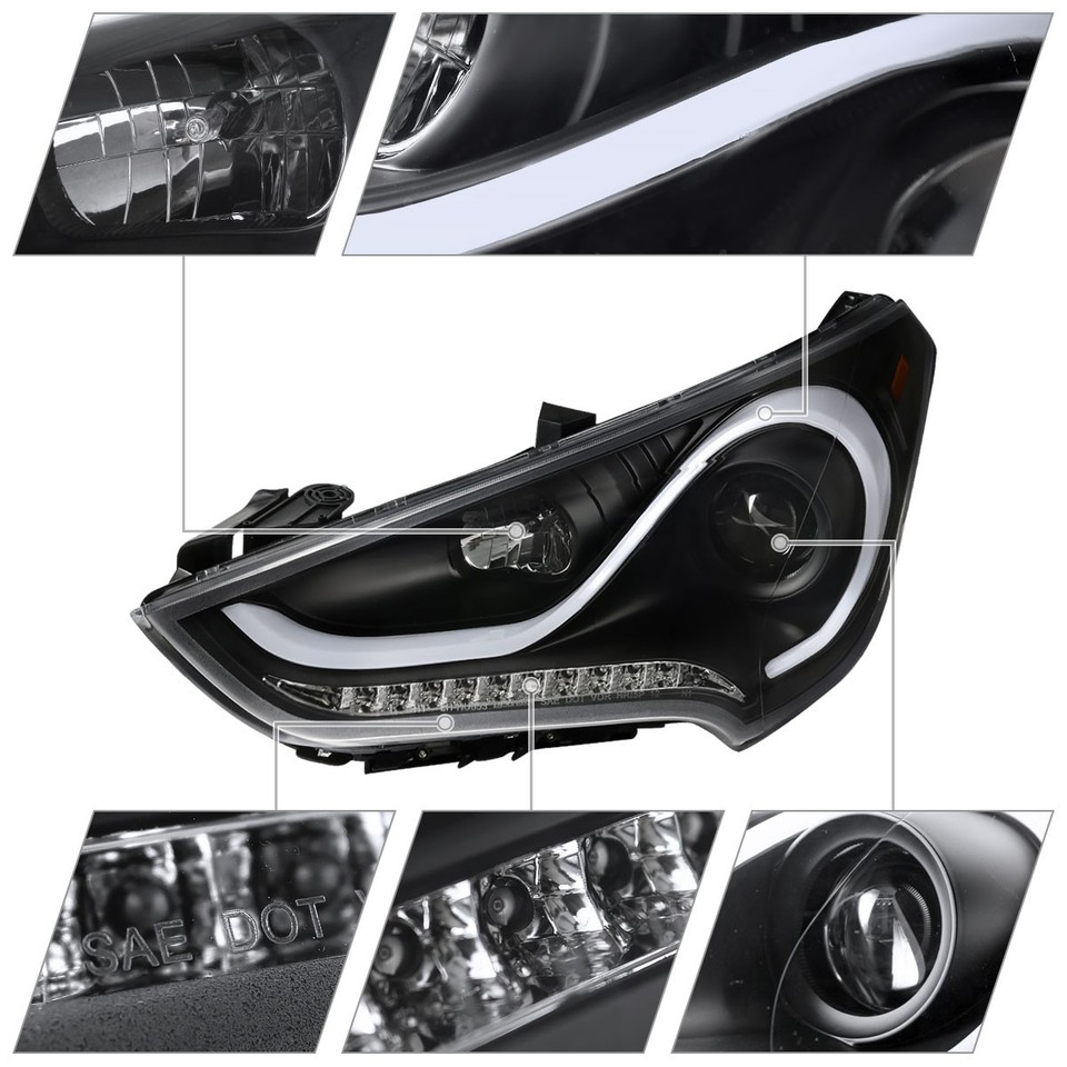 Black Projector Headlights Fits 2012-2017 Hyundai Veloster w/ LED ...