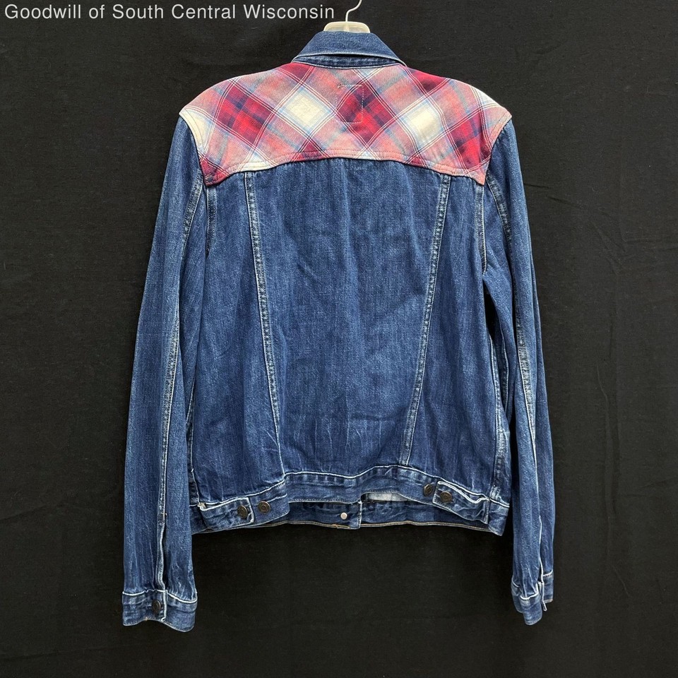 NWT Wmns GAP x PENDLETON Blue Denim Jean Red Flannel Type 3 Trucker Jacket Sz L | eBay