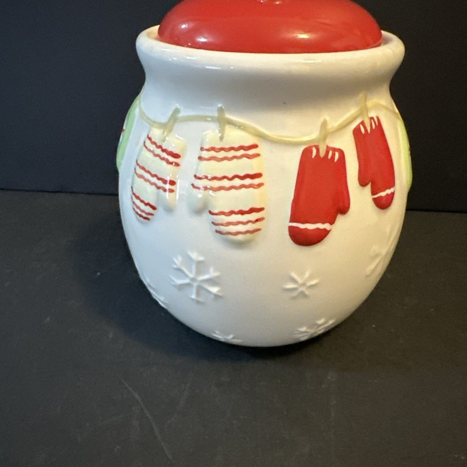 Vintage Hallmark Cookie Jar Canister Winter Mittens On Line and Snow ...