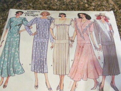 *1980s Vogue Sew Pattern 1846 Dropped Waist Bodice Front Pleat Dress Sz ...