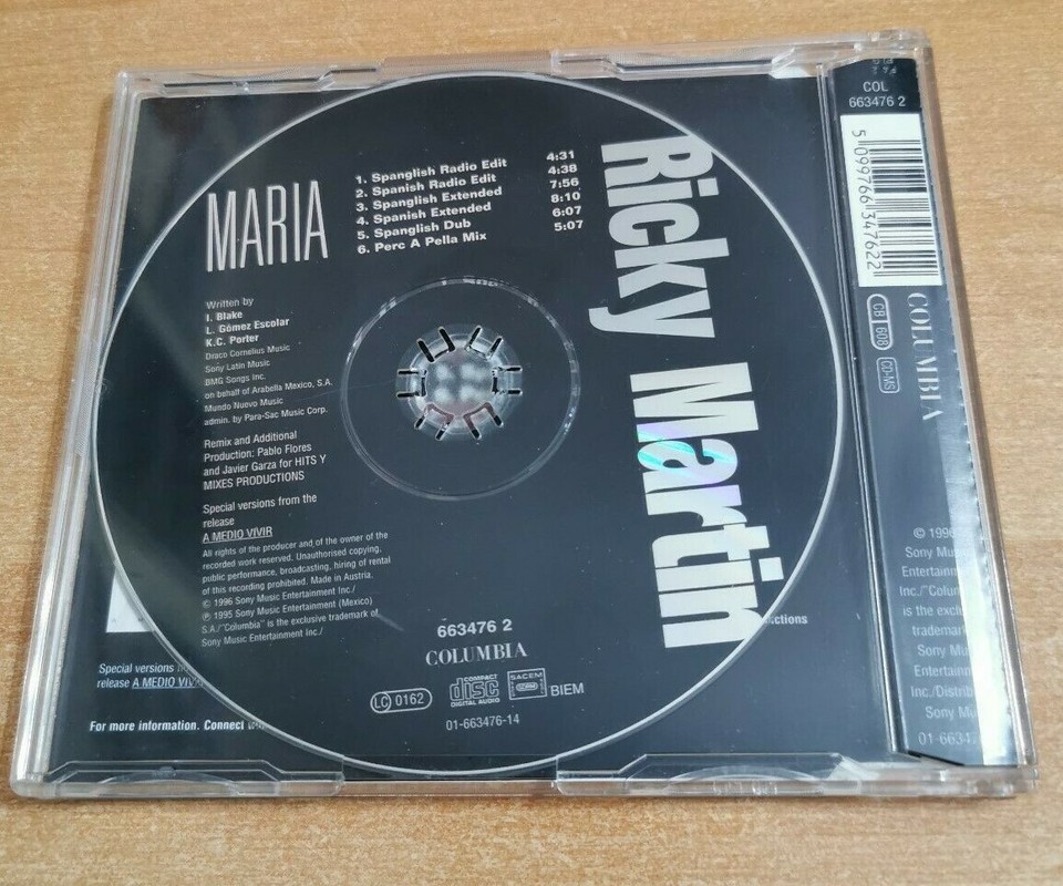 RICKY MARTIN Maria REMIXES JAVIER GARZA ULTRA RARE AUSTRIA CD SINGLE ...