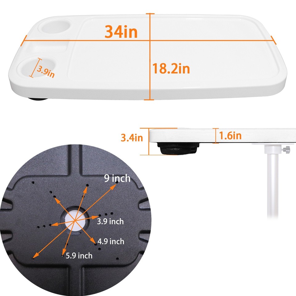 Removable Boat Table 34X18 in Pontoon Boat Table Marine RV ABS Table ...