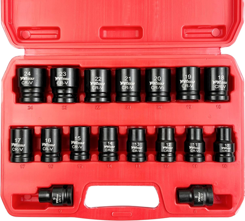 17Pcs 1/2 “ Drive Shallow Impact Socket Set8-24mm,Metric Socket Set,6 ...
