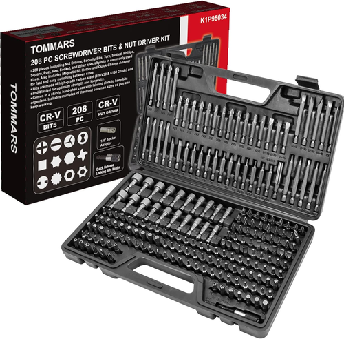 208-Pc Master Screwdriver Bit Set, 1/4" Hex Shank Screwdriver Bits, Nut ...