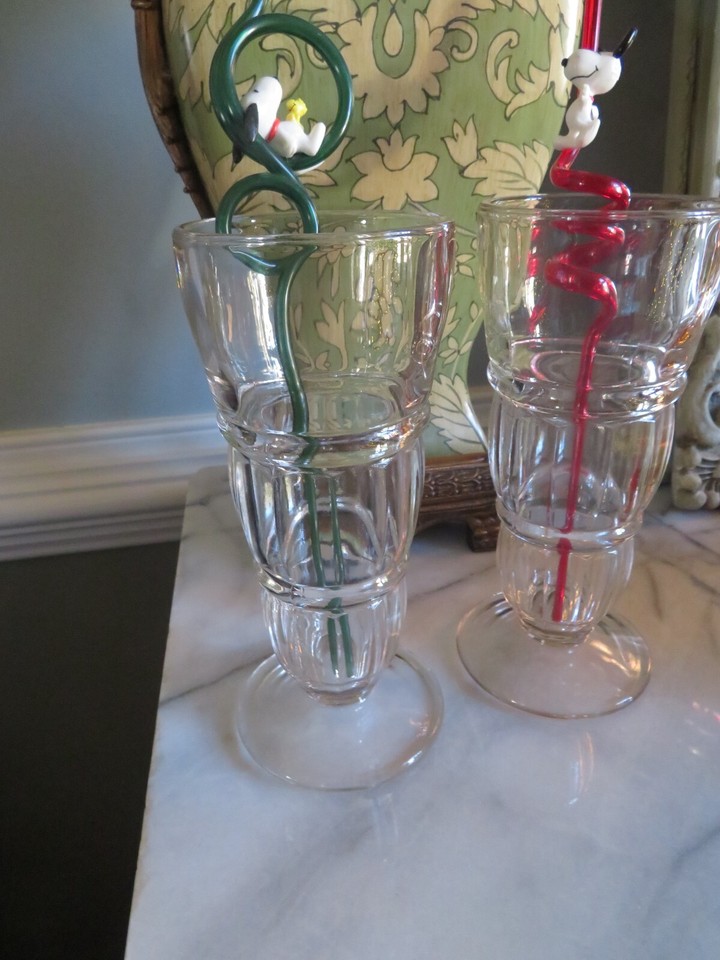 Pair Vintage Glass Ice Cream Float Soda Milk Shake Sundae Fountain 50s ...