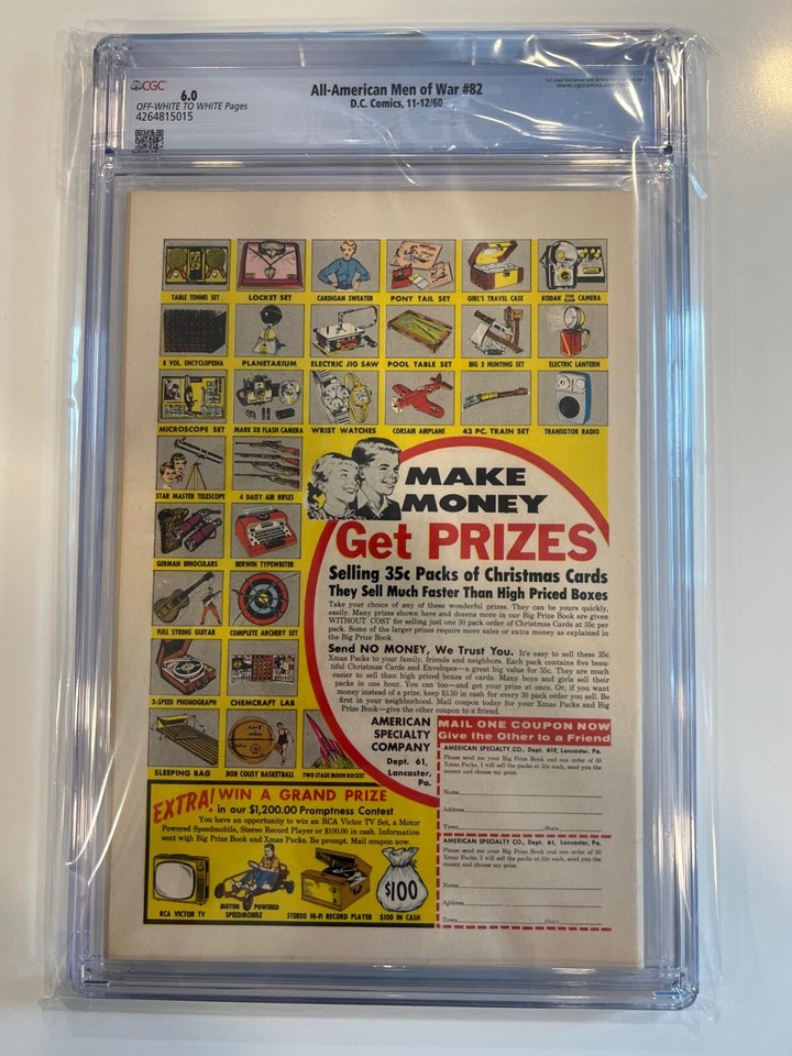 ALL-AMERICAN MEN OF WAR #82 (DC 1960) CGC 6.0 RARE 1st JOHNNY CLOUD ...