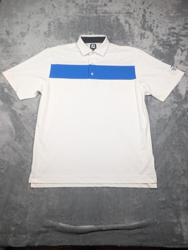 FootJoy Polo Shirt Mens XL White Blue Chest Stripe Greensboro National ...