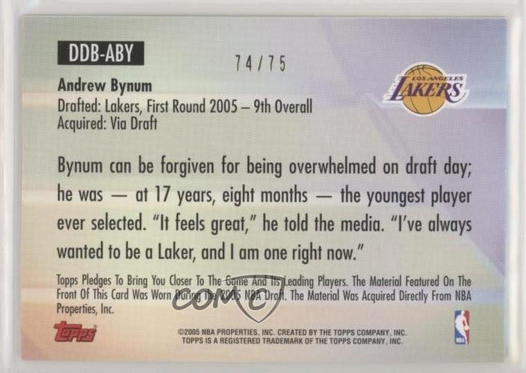 2005-06 Topps Big Game Draft Day Moments Basketball /75 Andrew Bynum ...