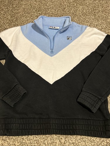 FILA Women Quarter Zip Pullover Black, White, Baby Blue Cotton ...