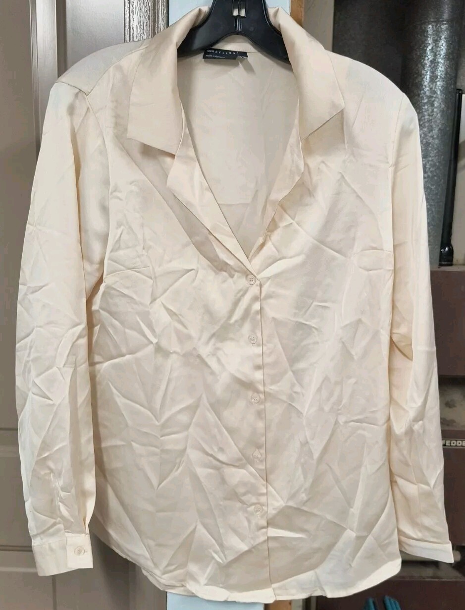 ASOS Design Oyster Cream Oversized Satin Long Sleeved Shirt Blouse Top ...