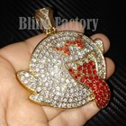 Gold Plated Mario Ghost Boo Pendant & Iced Cuban Cubic Zirconia Chain ...