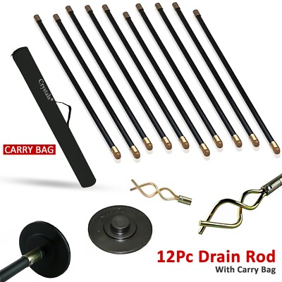 12 Piece 9m Drain Rods Plumbing Rod Set Cleaning Drainage Worm Screw ...