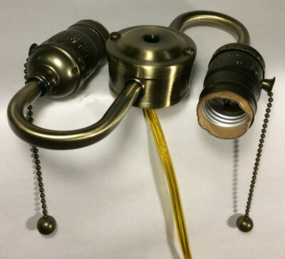 New Wired S-Type 2-Light Lamp Cluster w/ Pull Chain Sockets, Antique ...