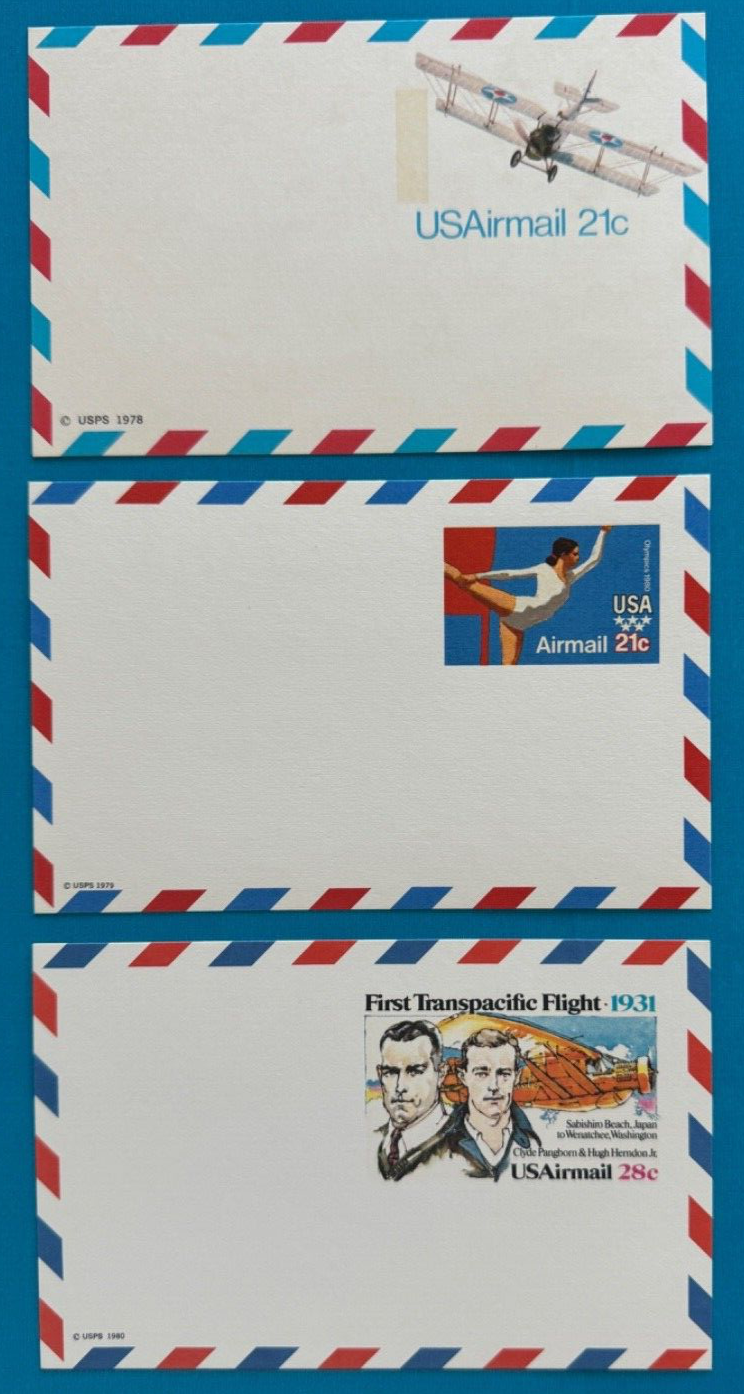 US Stamps Scott UXC17 21c UXC18 21c UXC19 28c Airmail Postal Cards 1979 ...