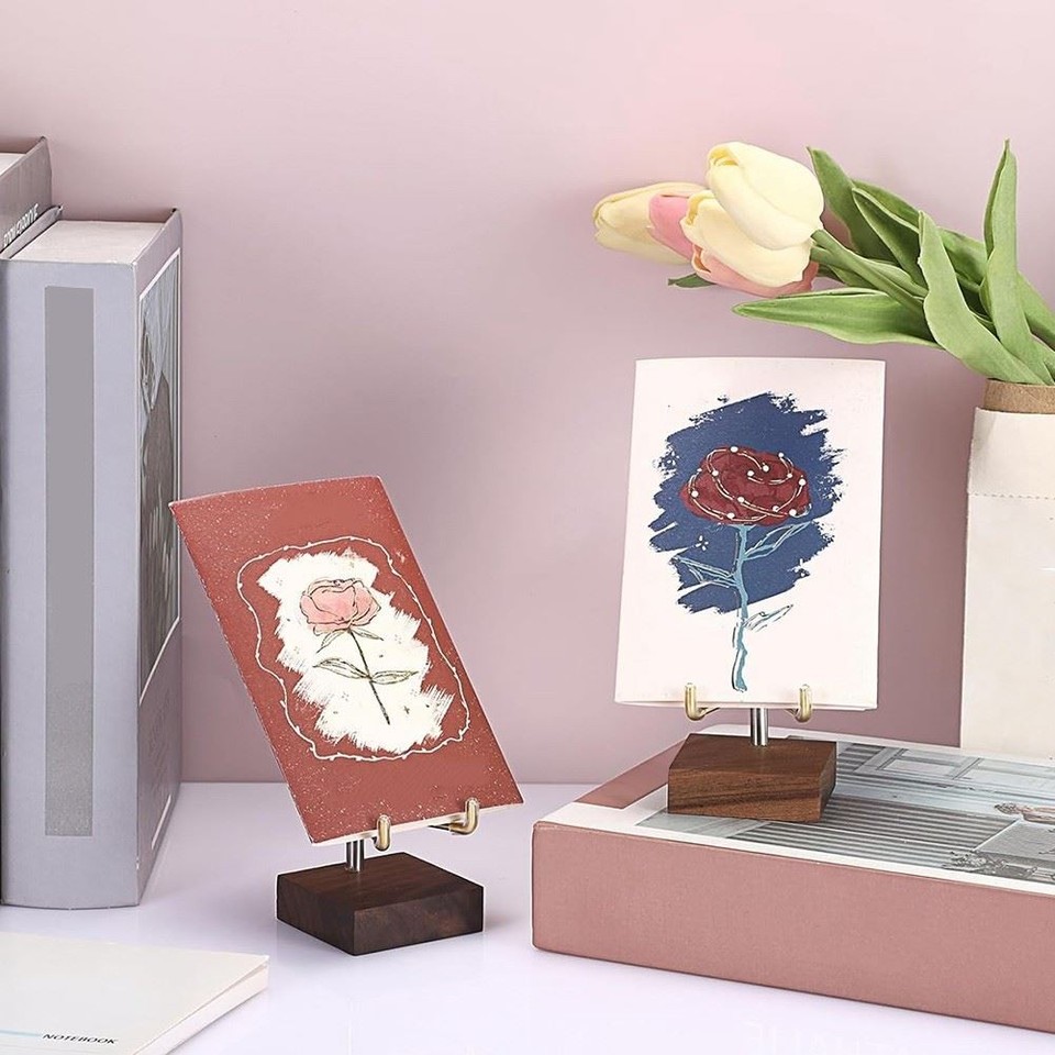 2Pcs Small Display Stand Adjustable Metal Arms and Wooden Base ...