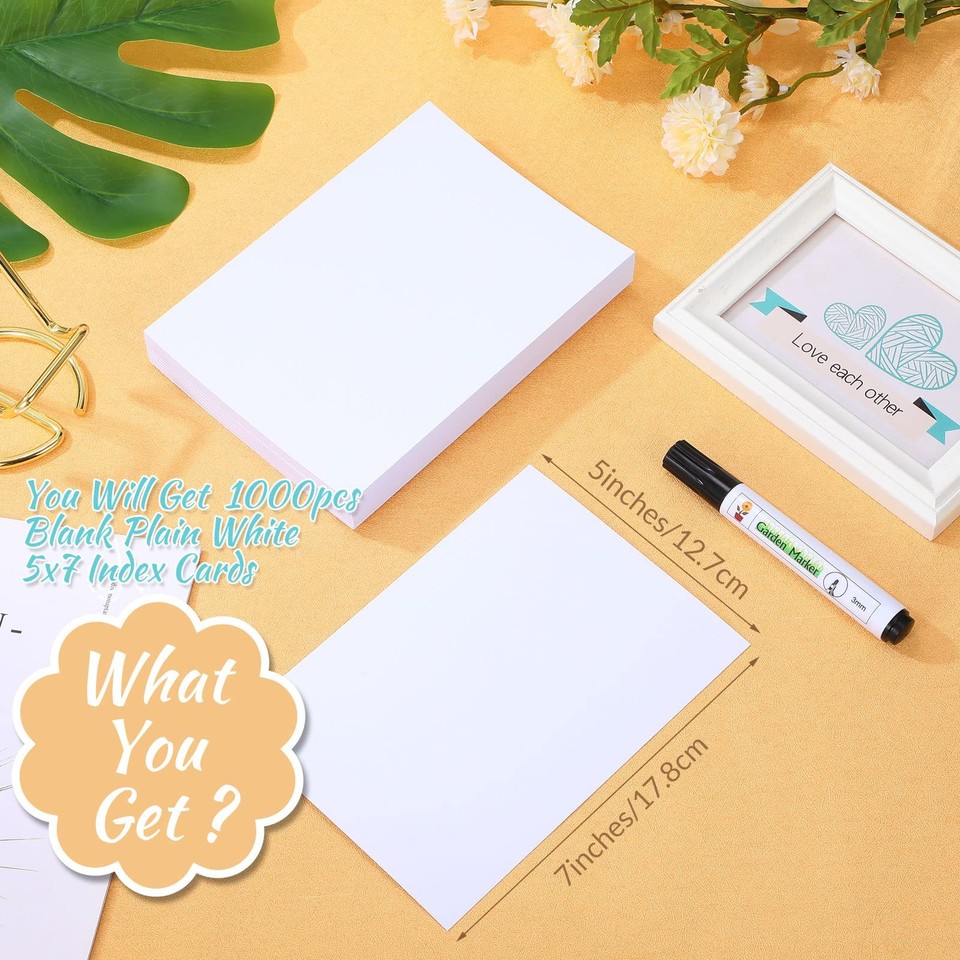 1000 Pieces 5 x 7 Cardstock Index Cards Blank White Index Cards Bulk ...