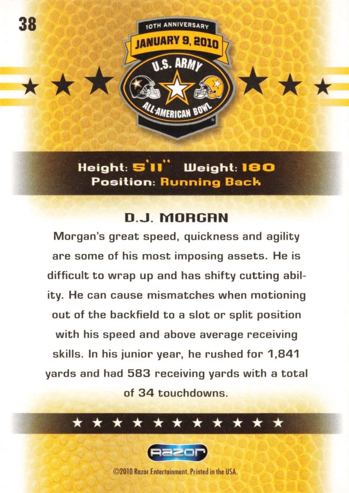 D.J. Morgan 2010 Razor US Army All-American Bowl #38 Taft High School ...