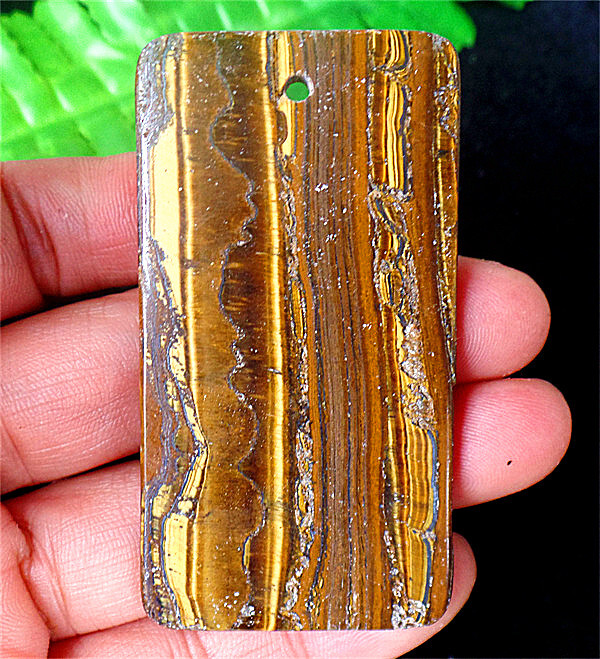 62x33x7mm Natural Brown&Black Tiger Iron Gem Oblong Reiki Pendant Bead ...