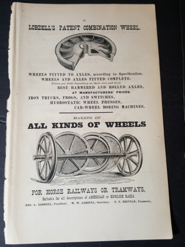1879 original railroad print ad LOBDELL CAR WHEEL Horse railways ...
