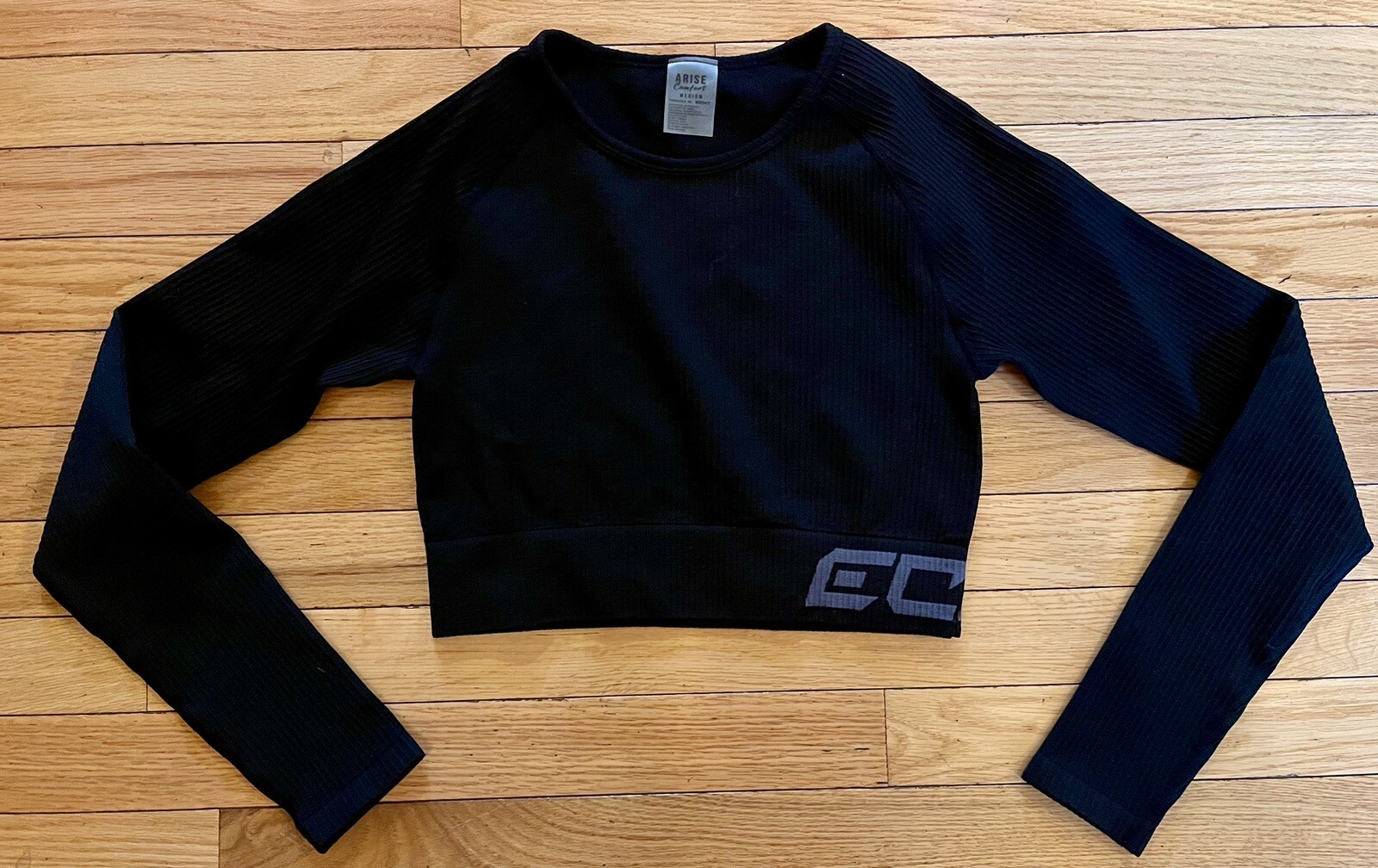ECHT Black Arise Comfort Ribbed Long Sleeve Crop Top Activewear Women’s ...
