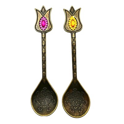 Turkish tulip bronzed tea spoon 4 1/2” (set of 2) acrylic stone | eBay