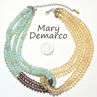 Unusual Early Signed MARY DEMARCO 4-Strand Amber-Gold/Brown/Green Bead ...