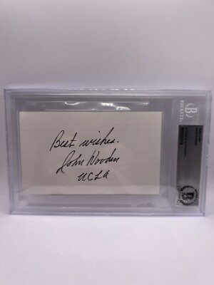John Wooden Signed Index Card Beckett Auto UCLA | eBay