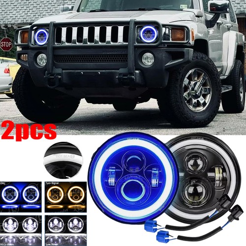7inch Round LED Headlights Halo DRL HiLo Sealed Beam For Hummer H1 H2 ...