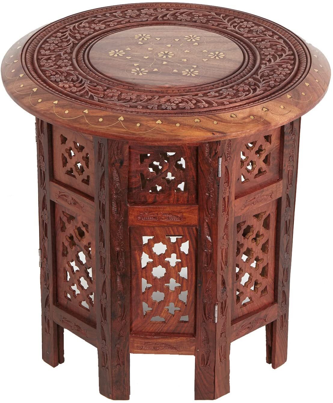 Wooden Hand Carved Round End Table made with Rosewood with Glossy ...