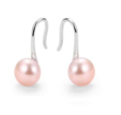 Silver Pearl HooK/Pearl Drop Pink Ball Earlobe Hook/Small Earrings ...