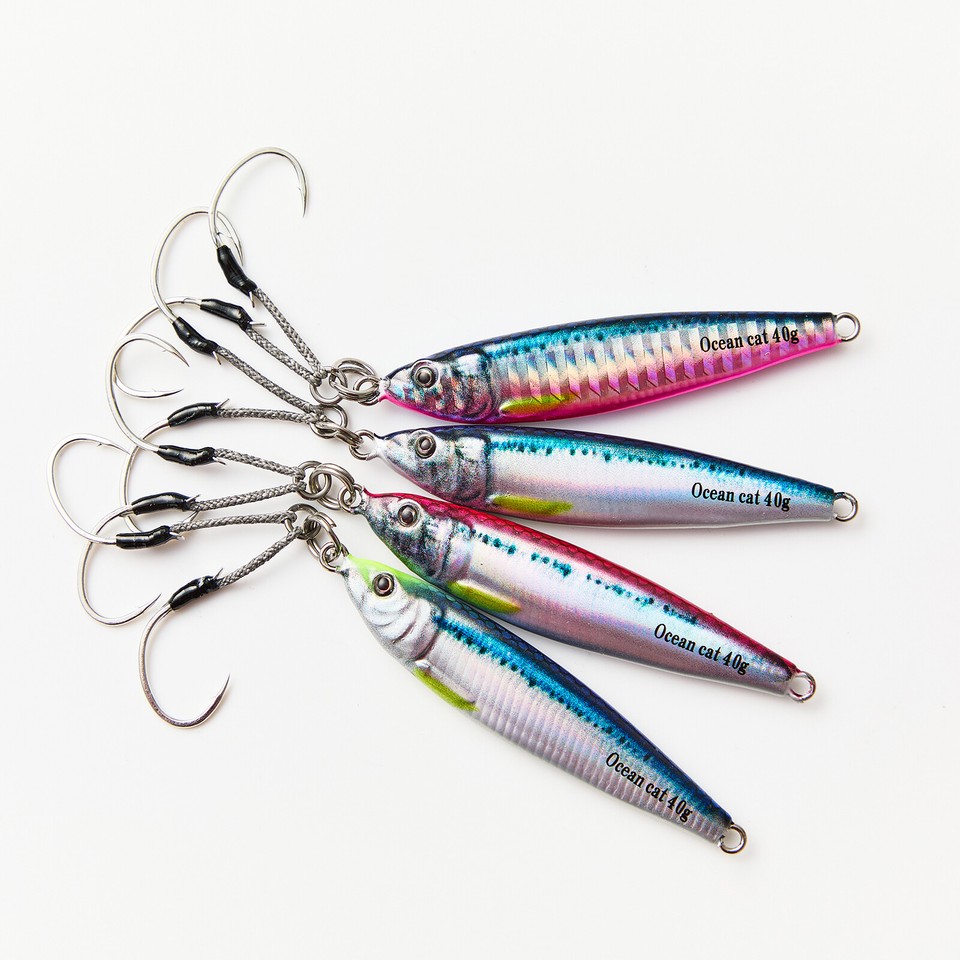 Slow Pitch Jig Saltwater Fishing Lure Flat Fall Jig Jigging Bait with 2 ...